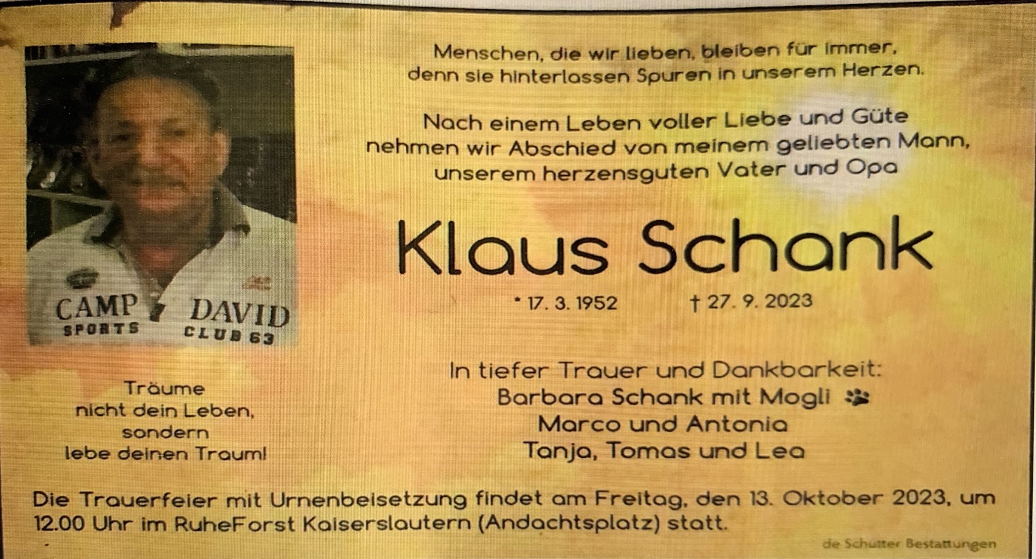 Stamm trauert um Klaus Schank – Stamm Goten Kaiserslautern
